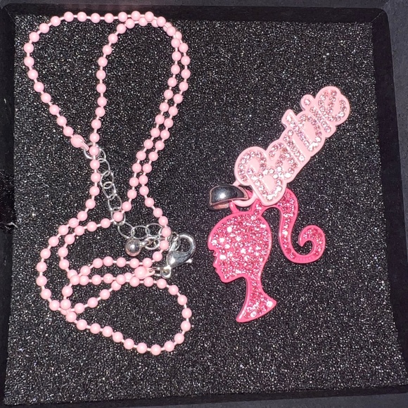Jewelry | Barbie Necklace Iconic Glitter Barbie Head With Barbie Logo ...